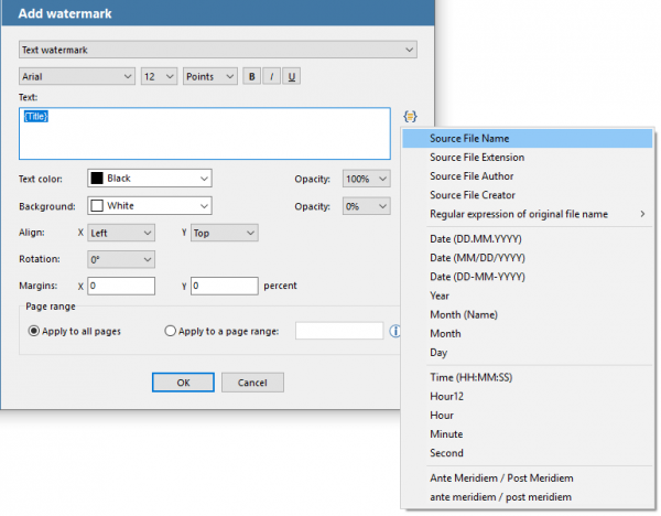 Add Text or File Watermark Action