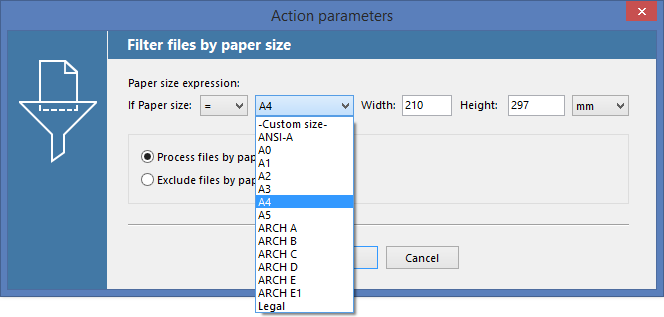 Filter by Paper Size Action - FolderMill